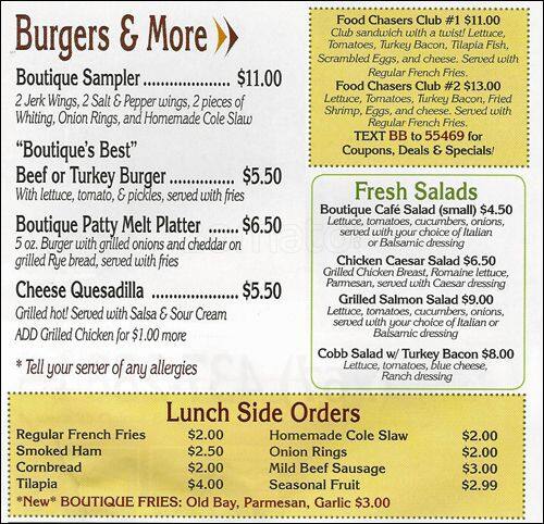 Menu at Breakfast Boutique restaurant, Philadelphia, N Broad St