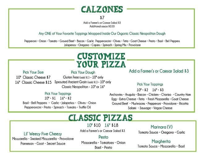 Menu at Pure Pizza pizzeria, Charlotte, Central Ave