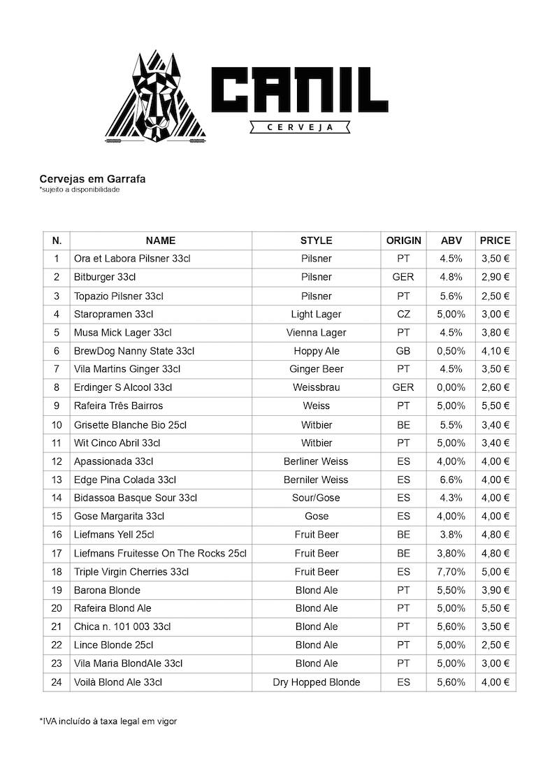 Menu em Canil pub & Bar, Lisboa