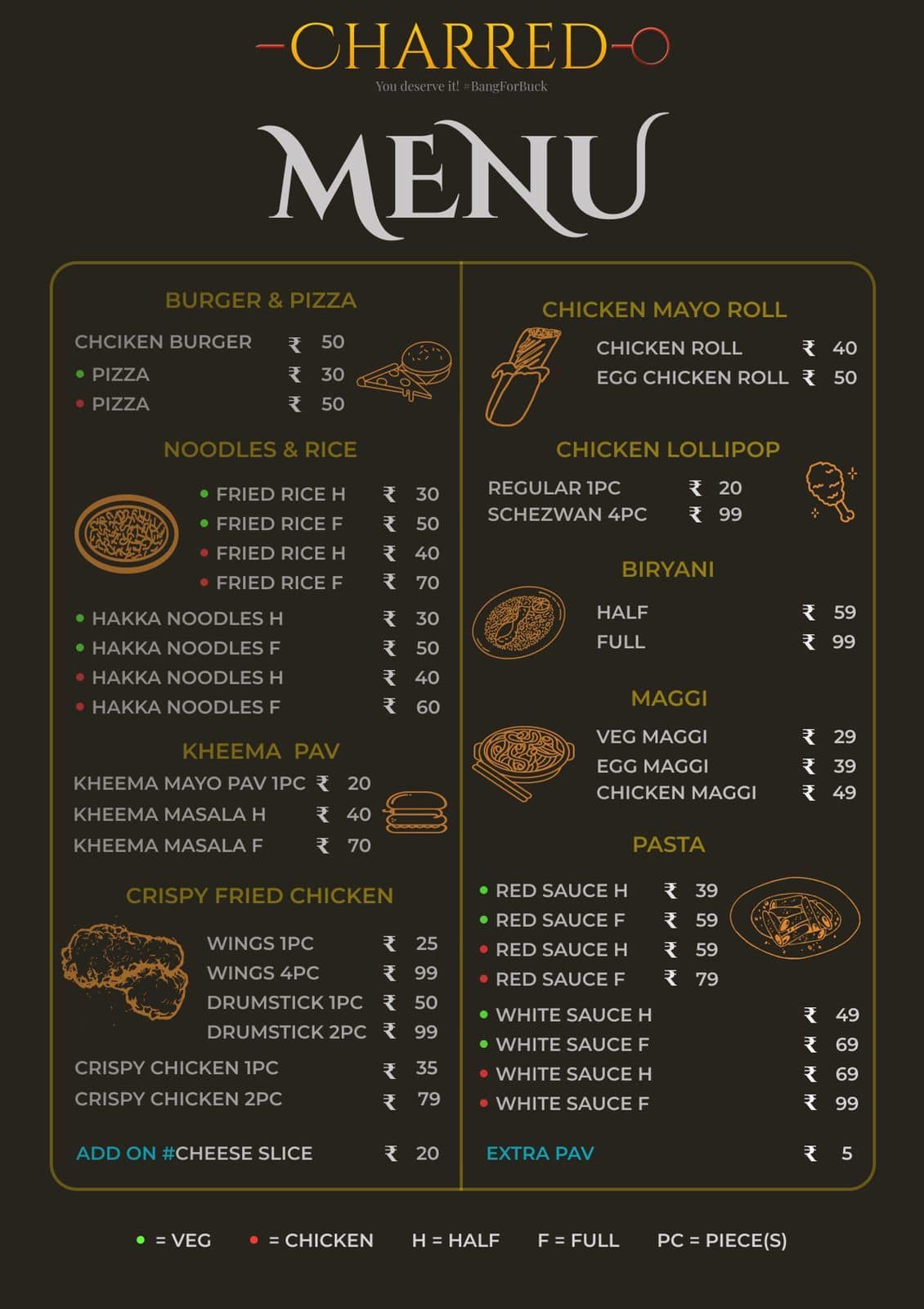 Menu of Charred, Vasai, Mumbai