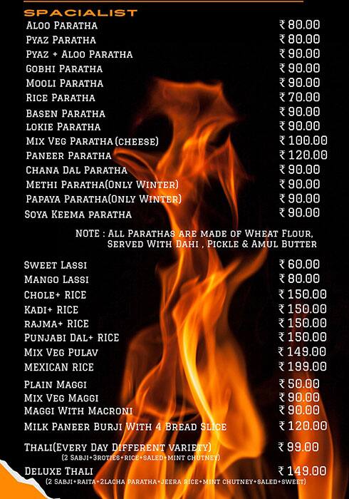 Menu of Parathaland, Sector 8, Gurgaon
