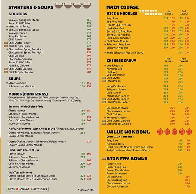 Menu of Chinese Wok, Gomti Nagar, Lucknow
