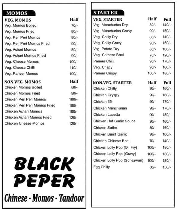 Menu of Black Pepper, Manpada, Thane West, Thane