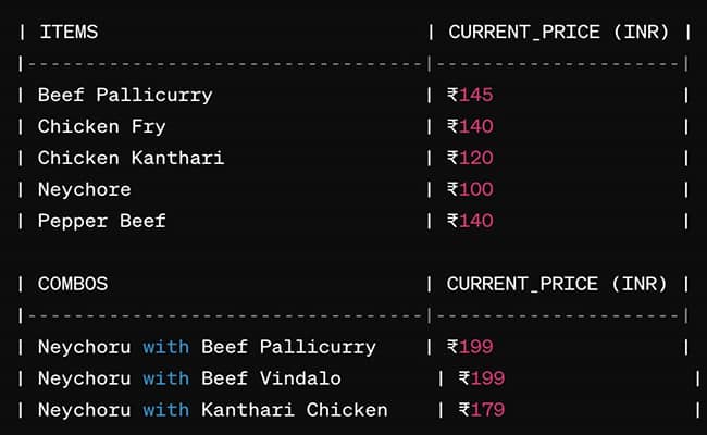 Menu of Hamza's Neychore, Edappally, Kochi