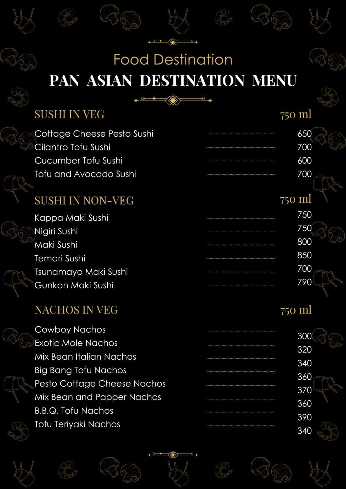 Menu of Pan Asian Destination, Khar, Mumbai
