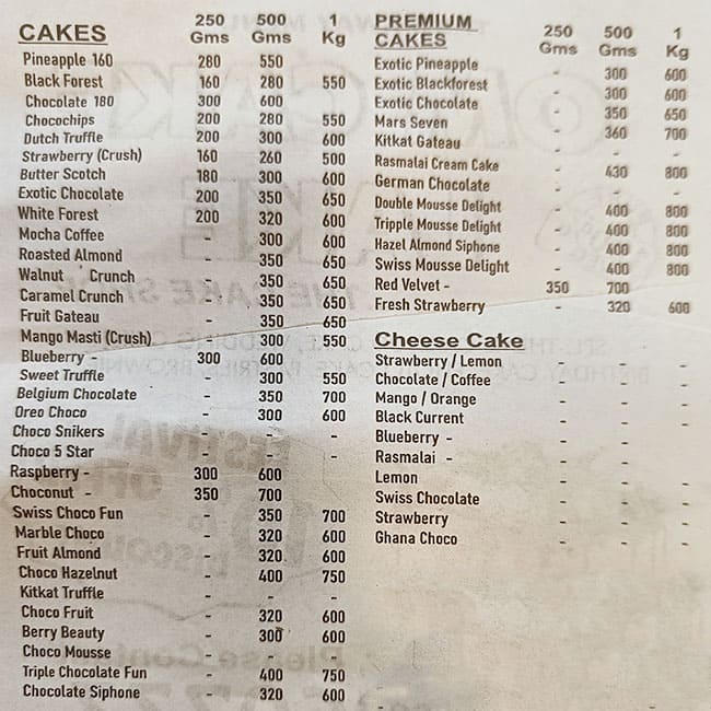 Menu of Om Cake Lake, Hiranandani Estate, Thane West, Thane