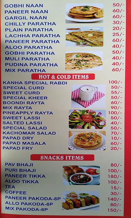 Menu at Shri Kanha Restaurant, Greater Noida, Authority Golchakkar