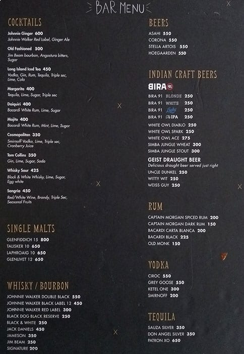 Menu at The Humming Tree, Bengaluru