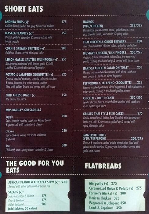 Menu at The Humming Tree, Bengaluru