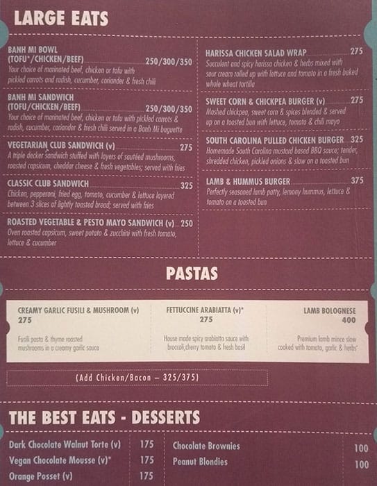 Menu at The Humming Tree, Bengaluru