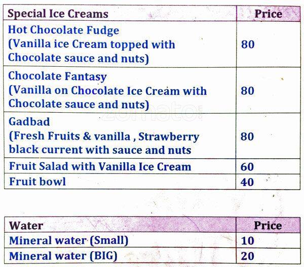 Menu at Humpty Dumpty, Bengaluru