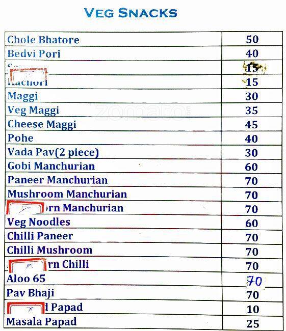 Menu at Humpty Dumpty, Bengaluru