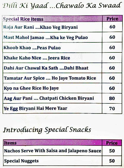 Menu at Humpty Dumpty, Bengaluru