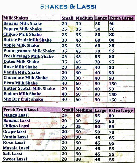 Menu at Humpty Dumpty, Bengaluru