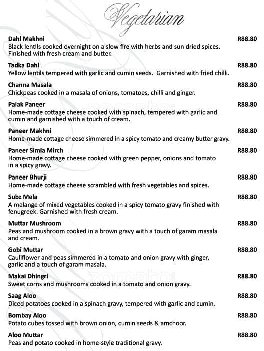 Menu at The Raj, Midrand, Crowthorne Shopping Centre