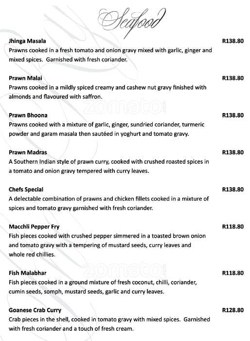 Menu at The Raj, Midrand, Crowthorne Shopping Centre