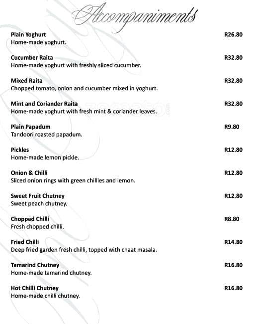 Menu at The Raj, Midrand, Crowthorne Shopping Centre