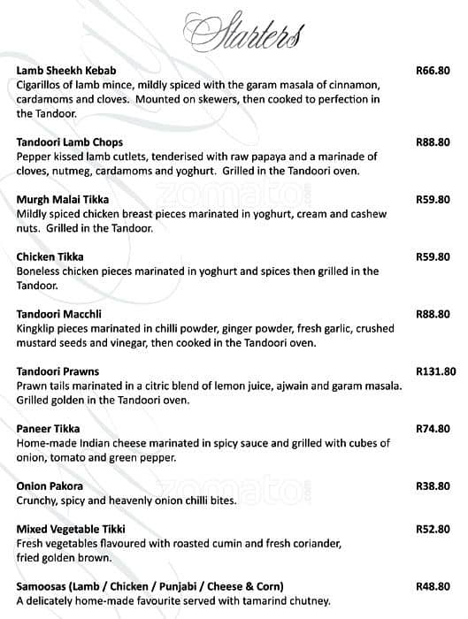 Menu at The Raj, Midrand, Crowthorne Shopping Centre