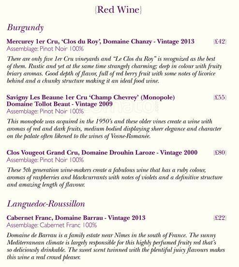 Menu at 63 Degrees restaurant, Manchester