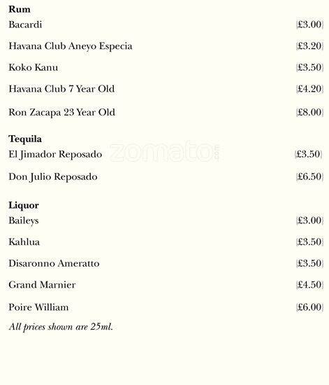 Menu at 63 Degrees restaurant, Manchester
