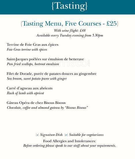 Menu at 63 Degrees restaurant, Manchester