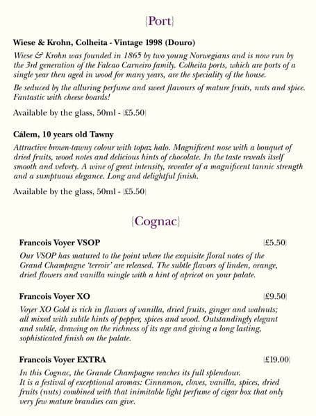 Menu at 63 Degrees restaurant, Manchester