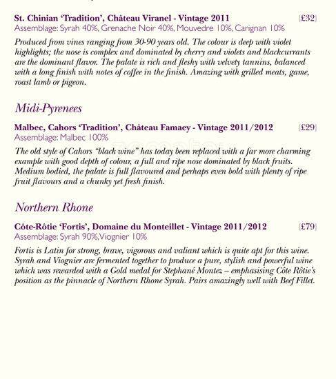 Menu at 63 Degrees restaurant, Manchester