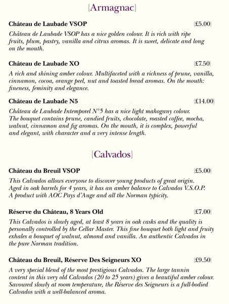 Menu at 63 Degrees restaurant, Manchester