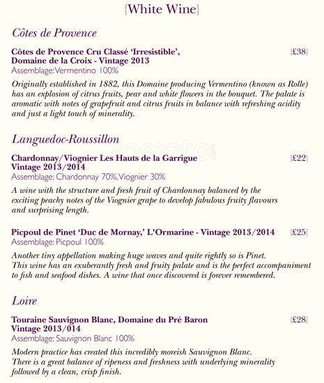 Menu at 63 Degrees restaurant, Manchester