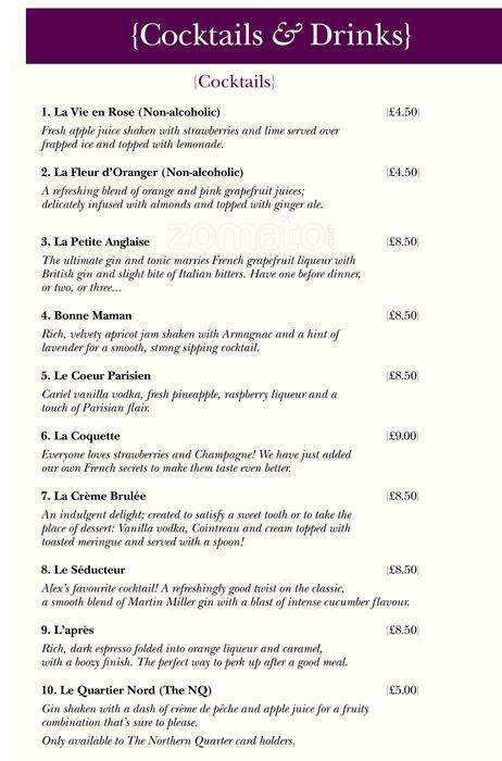 Menu at 63 Degrees restaurant, Manchester