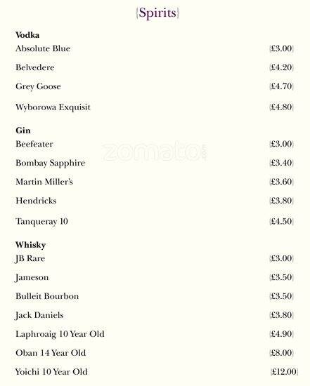 Menu at 63 Degrees restaurant, Manchester