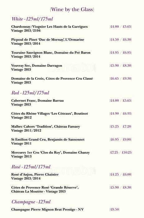 Menu at 63 Degrees restaurant, Manchester