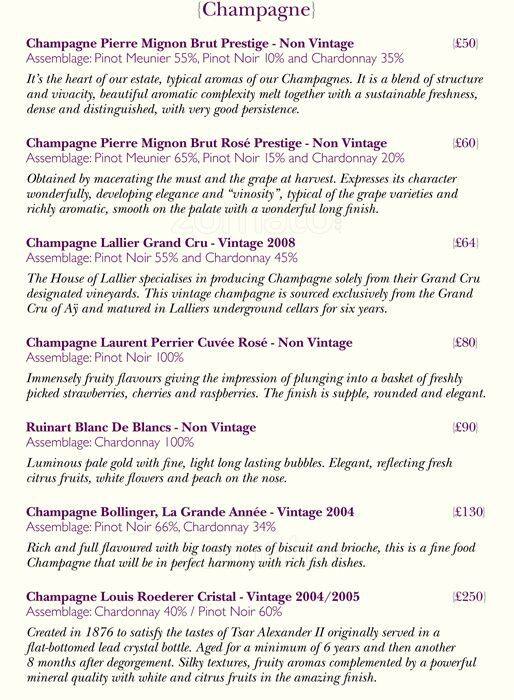 Menu at 63 Degrees restaurant, Manchester