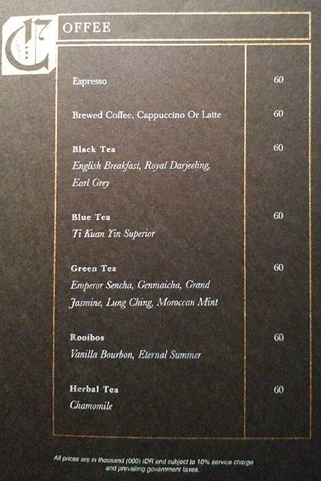 Menu at Barong Bar, Jakarta