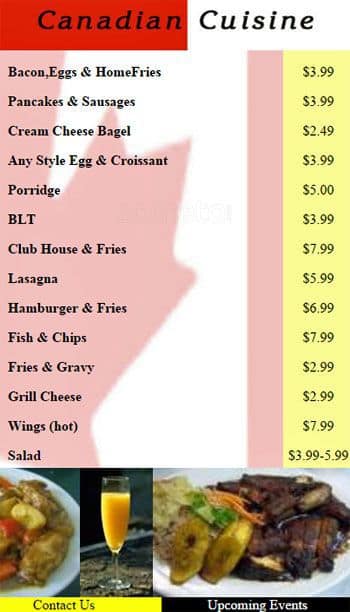 Menu at Brown Sugar Lounge pub & bar, Toronto, 103 Rexdale Blvd