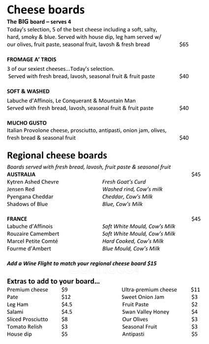 Menu at The Cheese Barrel, Millendon