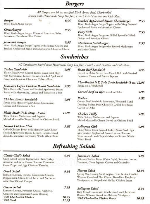 Menu at Jameson's Original Charhouse steakhouse, Arlington Heights, W ...