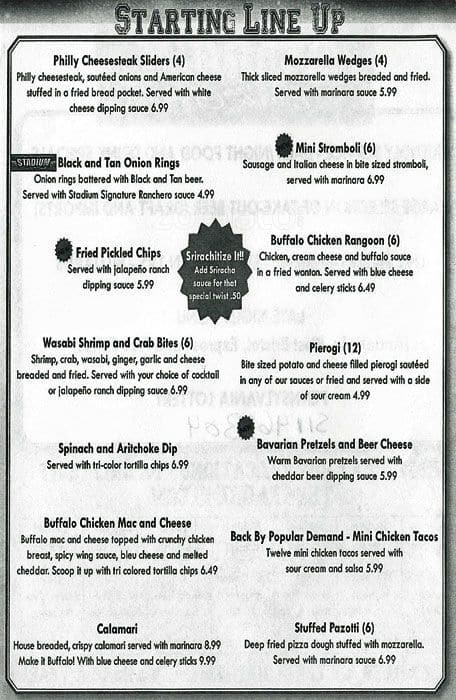 Menu at Stadium pub & bar, Levittown