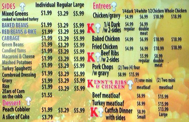 Menu at Kenny's Ribs & Chicken BBQ, Chicago, S Stony Island Ave