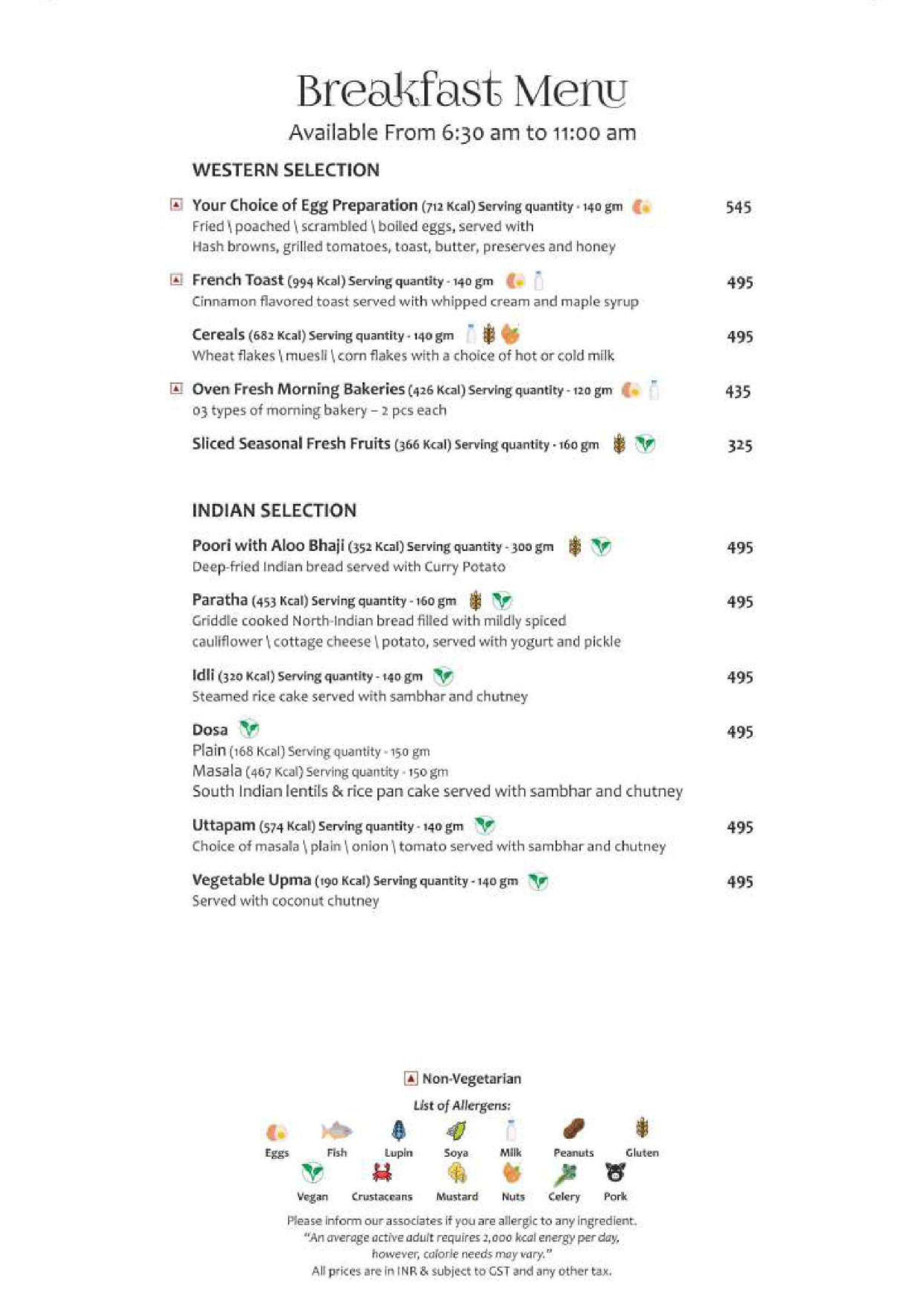 Menu of Cafe Pride - Pride Plaza Hotel, Aerocity, New Delhi