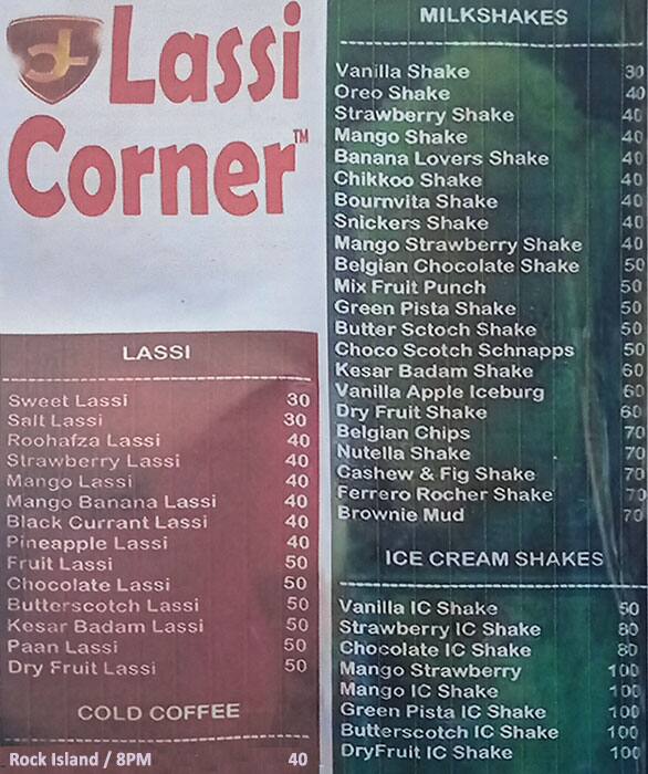 Menu at The Lassi Corner, Hyderabad, H.No.8-156/1
