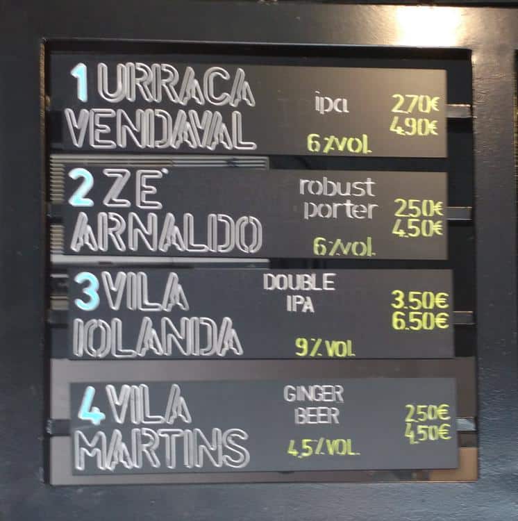 Menu at Taproom Oitava Colina pub & bar, Lisbon