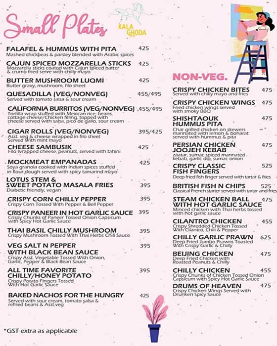 Menu at Kala Ghoda, Chandigarh