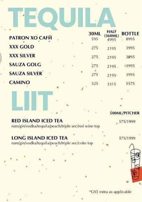 Menu at Kala Ghoda, Chandigarh