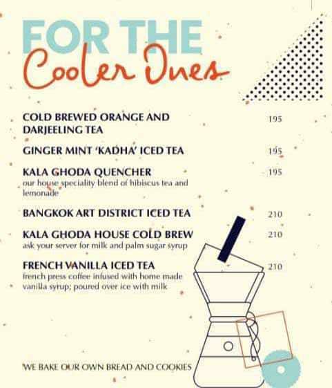 Menu at Kala Ghoda, Chandigarh