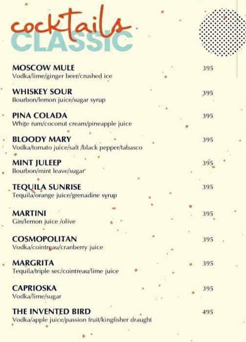 Menu at Kala Ghoda, Chandigarh