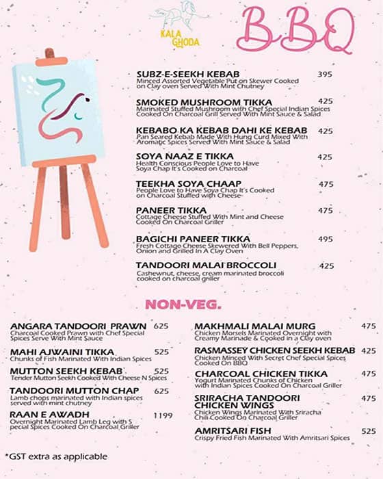 Menu at Kala Ghoda, Chandigarh