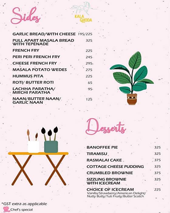 Menu at Kala Ghoda, Chandigarh