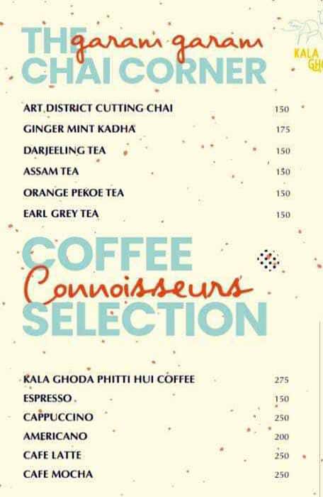 Menu at Kala Ghoda, Chandigarh