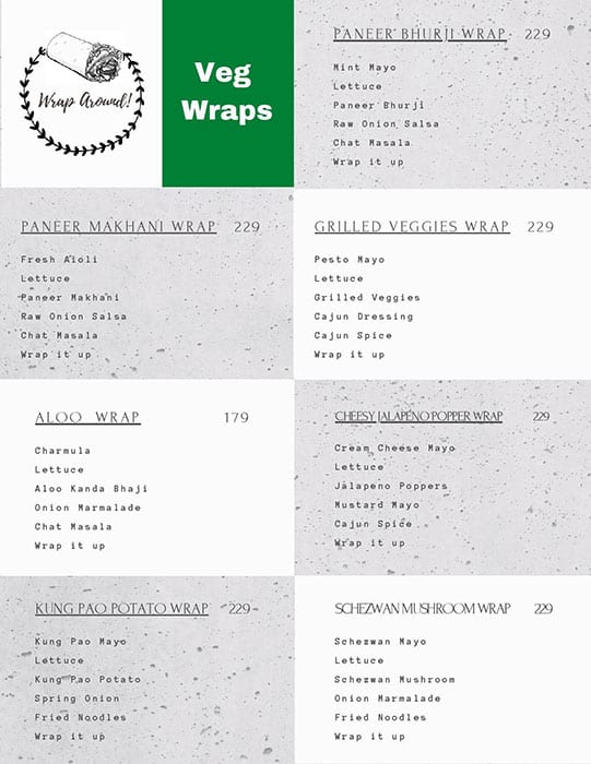 Menu of Wrap Around, Oshiwara, Andheri West, Mumbai